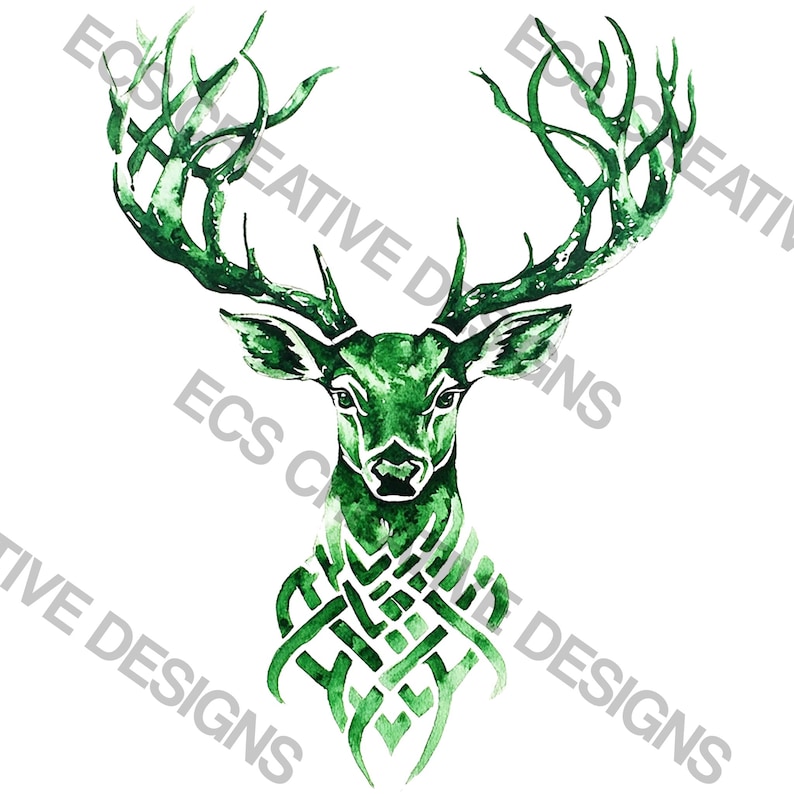 Celtic stag Watercolor Clipart Bundle (20 pngs) • Deer & Tribal Tattoo ...