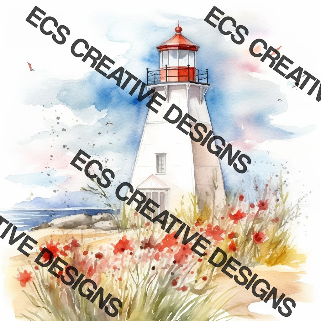 Watercolor Lighthouse Clipart PNG Bundle, for Commercial Use, 300DPI ...