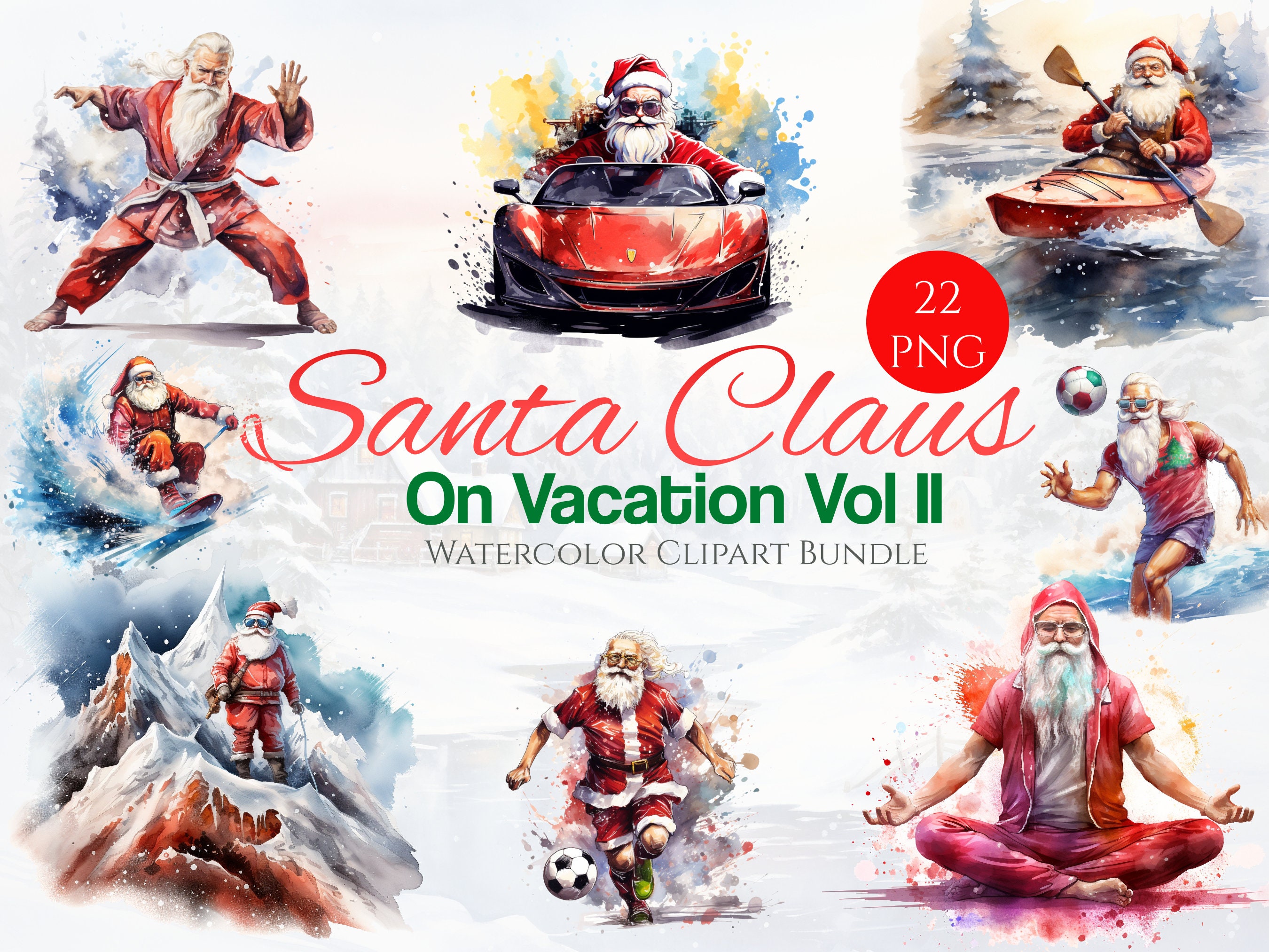 Santa on Vacation Clipart Bundle, Instant Digital Download, 22 High ...