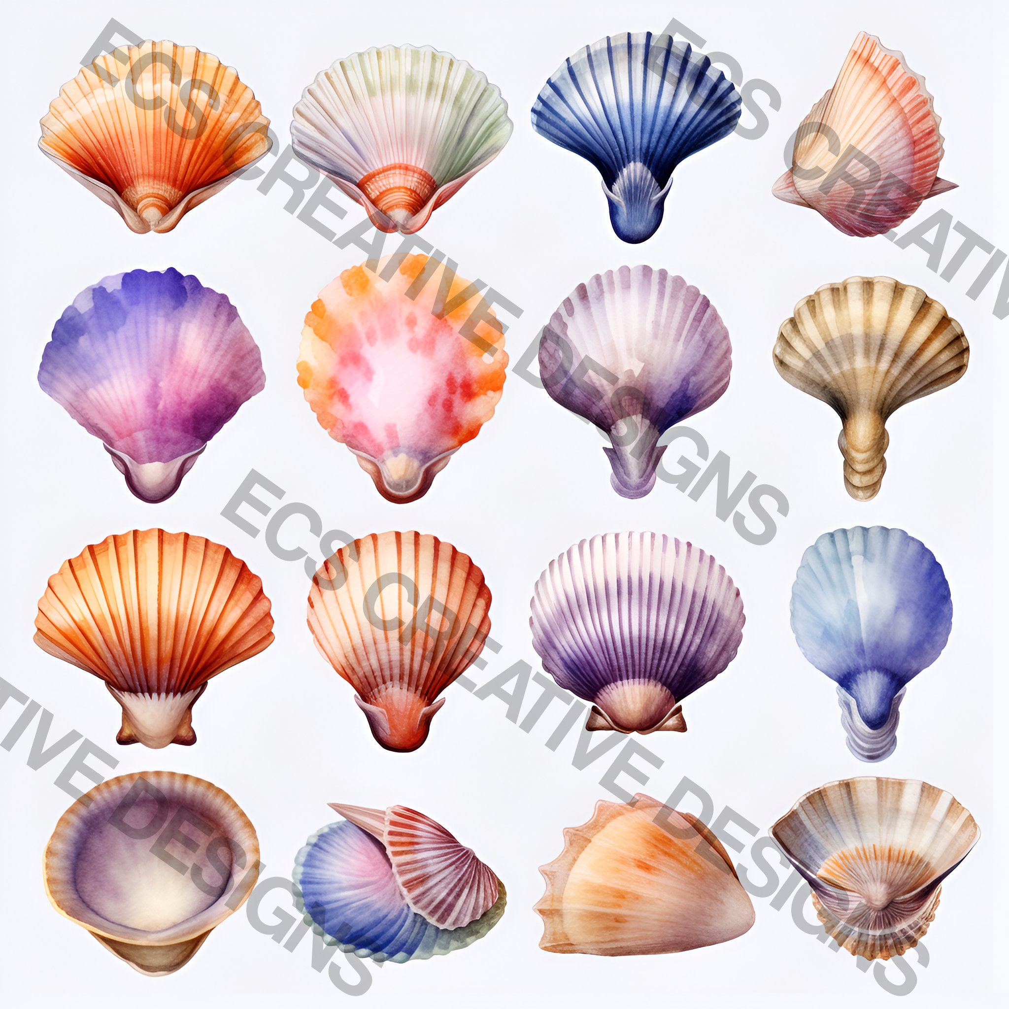 Watercolor Sea Shell Clipart Bundle, Commercial Use,instant Digital ...