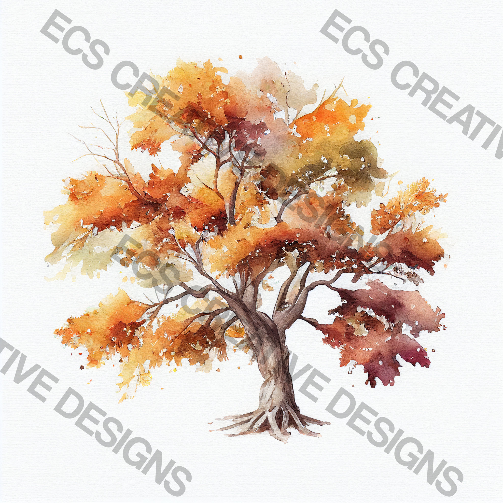 Watercolor Autumn Trees Clipart PNG Bundle, for Commercial Use, 300DPI, Fall Clipart, Junk ...