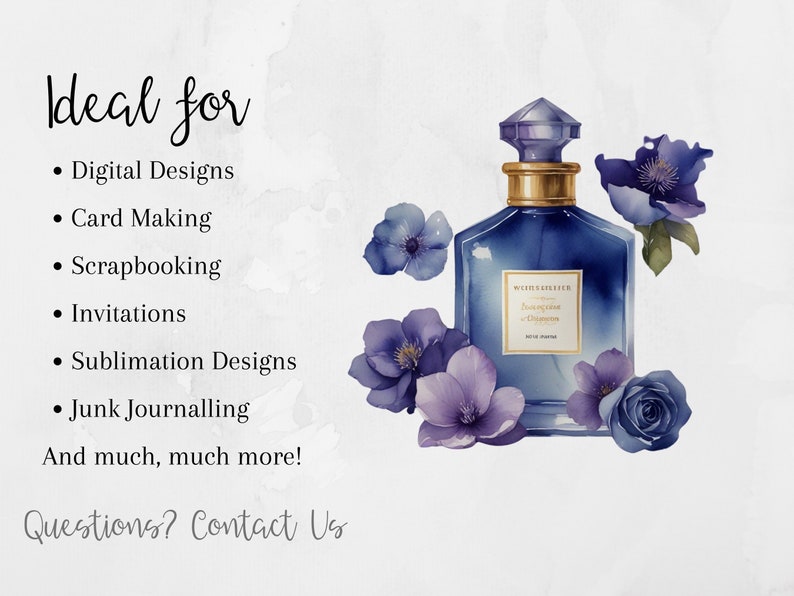 Floral Perfume Bottle Clipart Bundle, 40 High Quality Watercolor ...