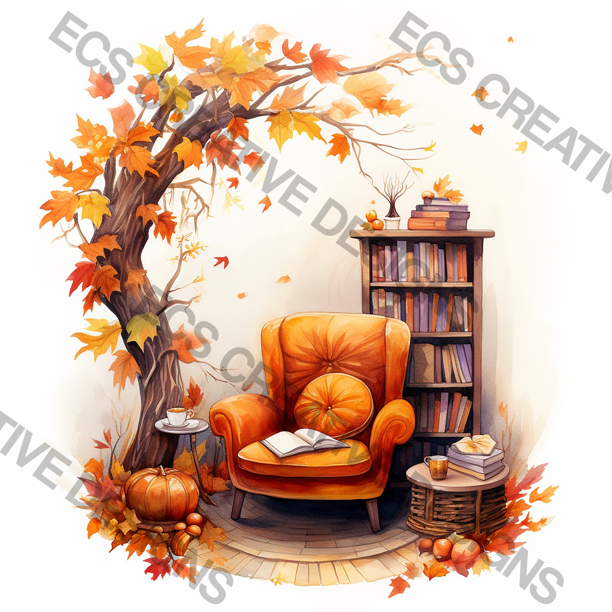 Watercolor Cosy Reading Nook Clipart Bundle, Instant Digital Download ...