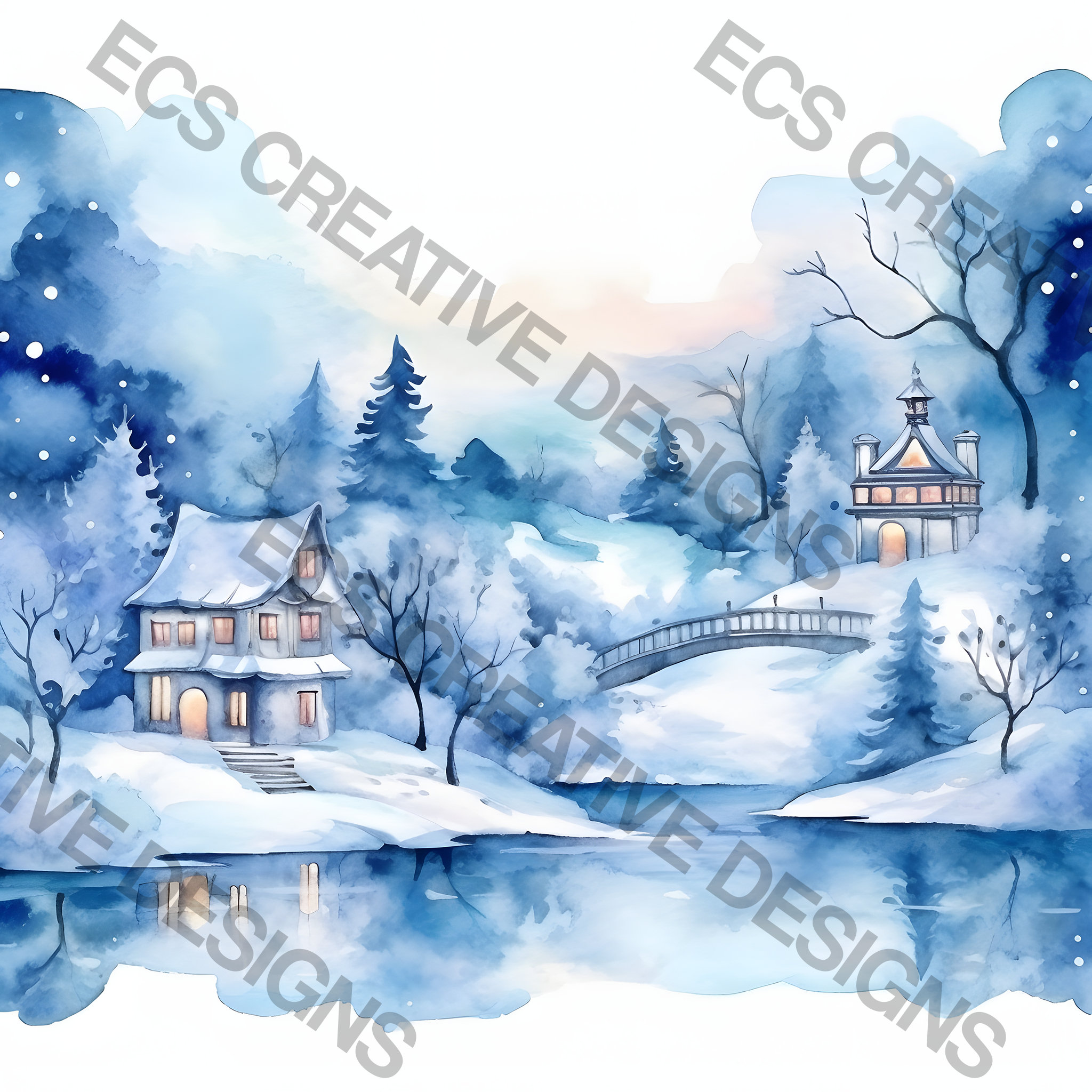 Watercolor Winter Wonderland Clipart Bundle of 35 PNG Files for Digital ...