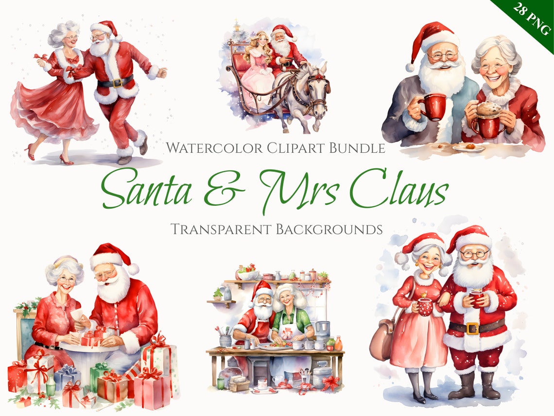Santa & Mrs Claus Clipart Bundle, Digital Download for Commercial Use ...