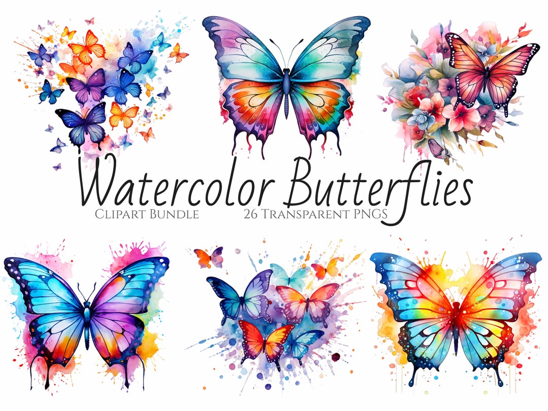 Watercolor Butterfly Clipart Bundle, Instant Digital Download, 26 High ...