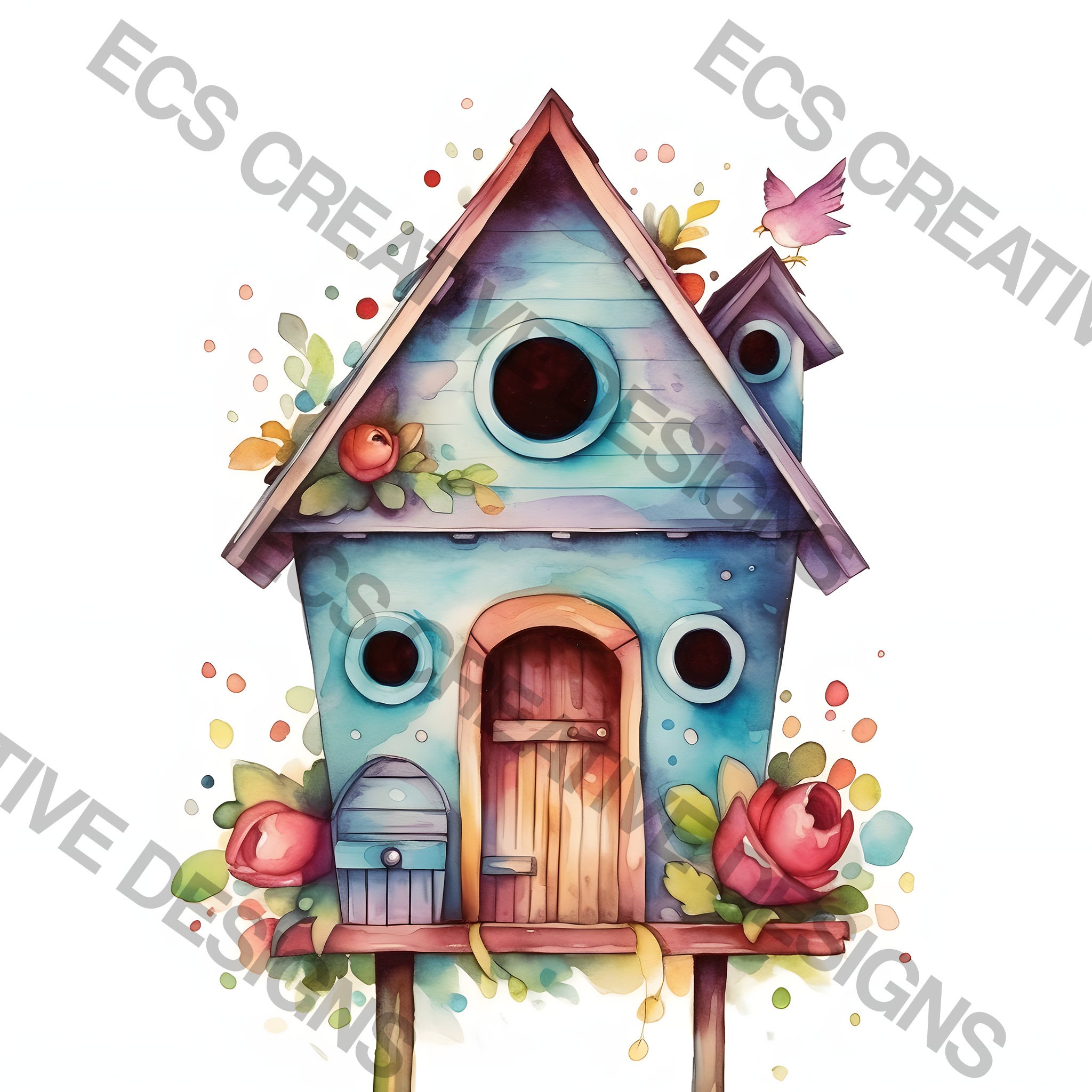 Watercolor Birdhouse Clipart Bundle, Instant Digital Download, 40 High ...