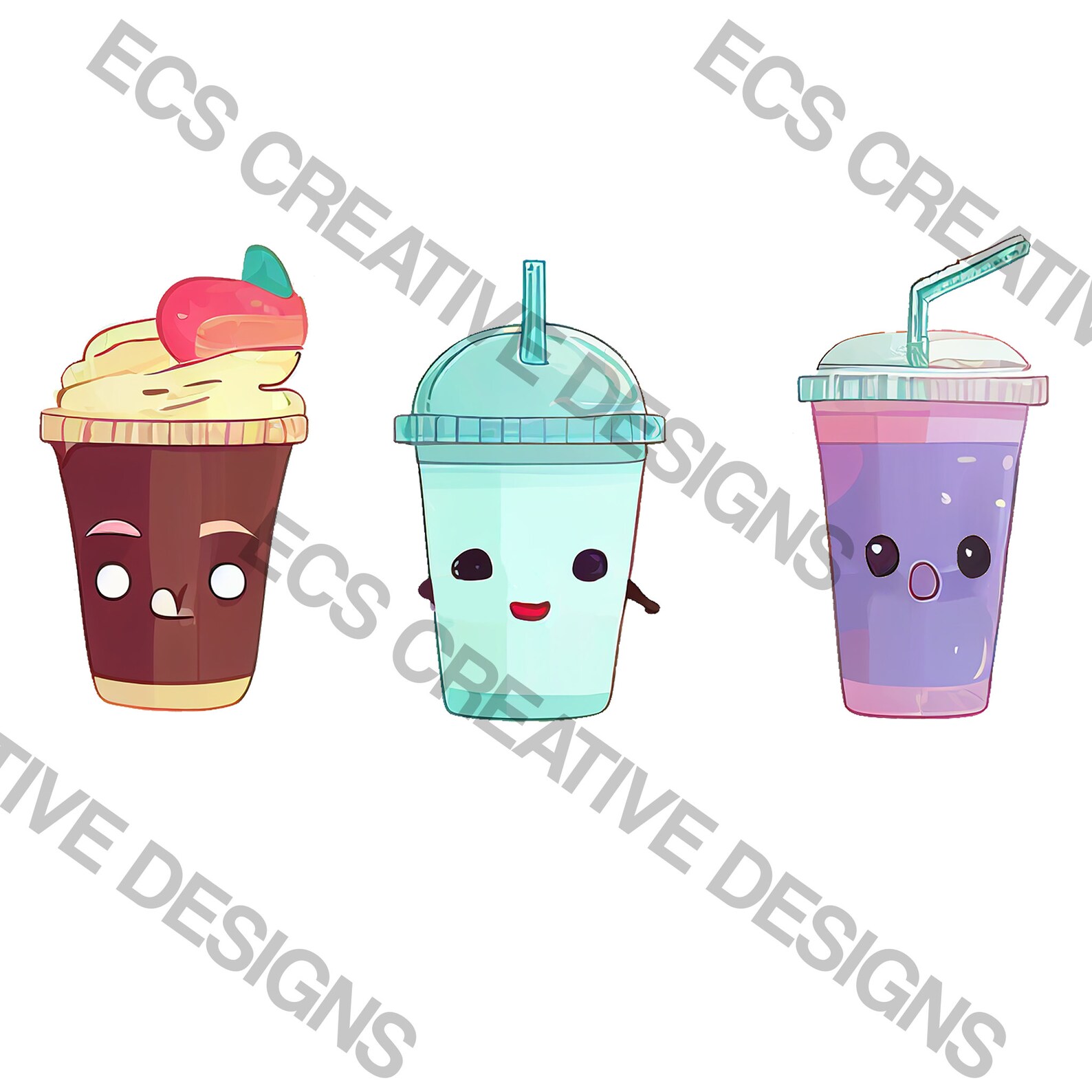 Cute Kawaii Drinks Clipart Set, Digital Download, Printable SVG & PNG ...