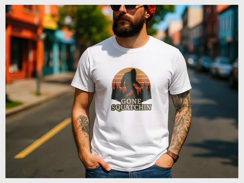 Gone Squatchin Bigfoot PNG | Vintage Sunset Sasquatch T-shirt Design ...