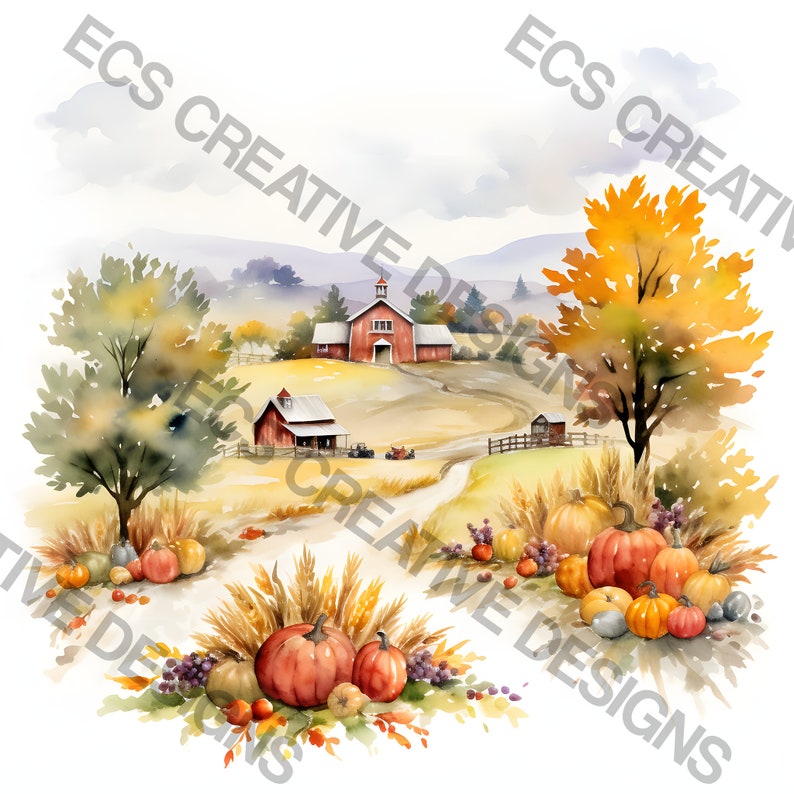 Watercolor Autumn Harvest Clipart Bundle of 26 PNG Files for Digital ...
