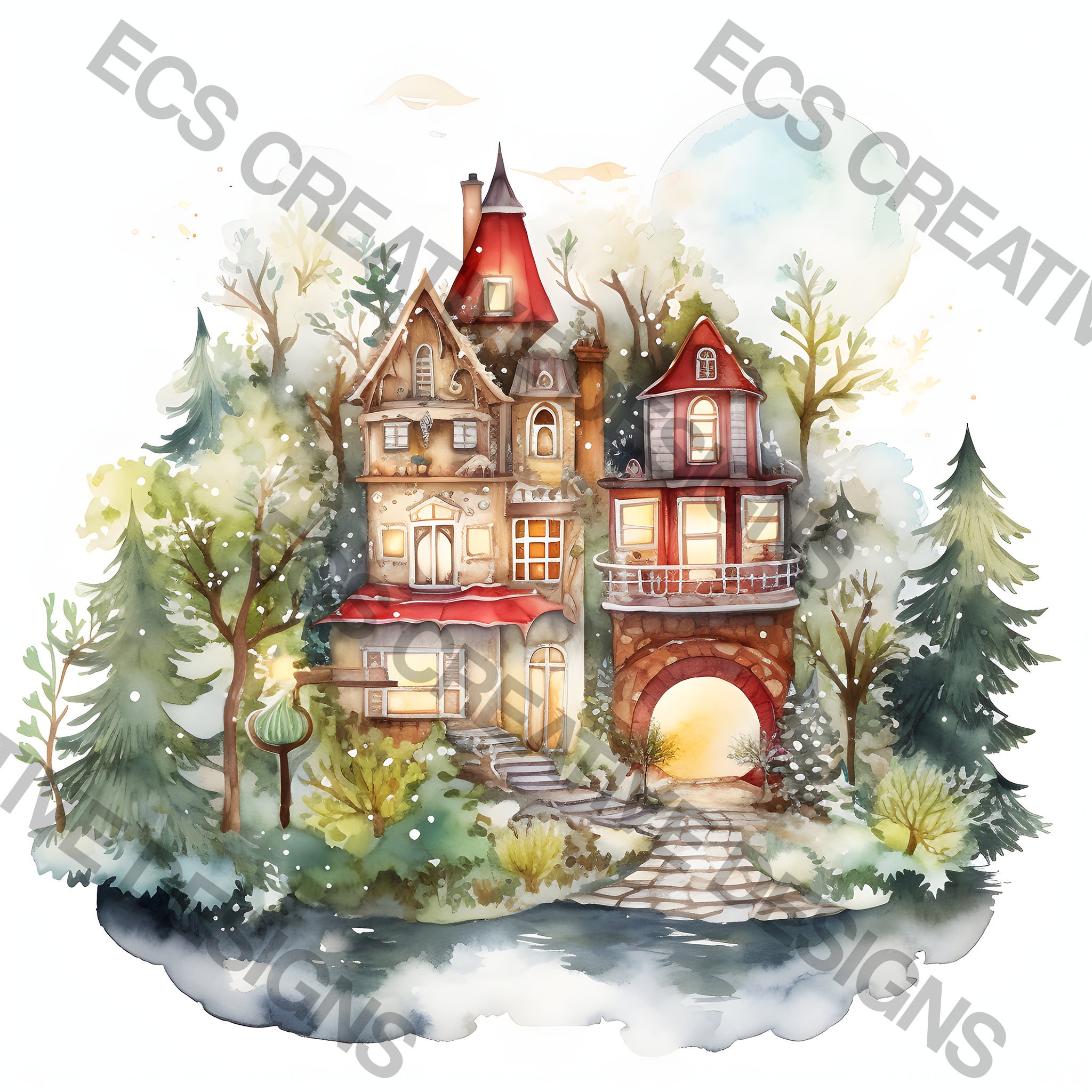 Watercolor Winter Wonderland Clipart Bundle of 35 PNG Files for Digital ...