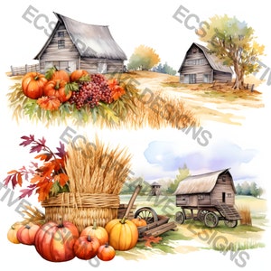 Watercolor Autumn Harvest Clipart Bundle of 26 PNG Files for Digital ...