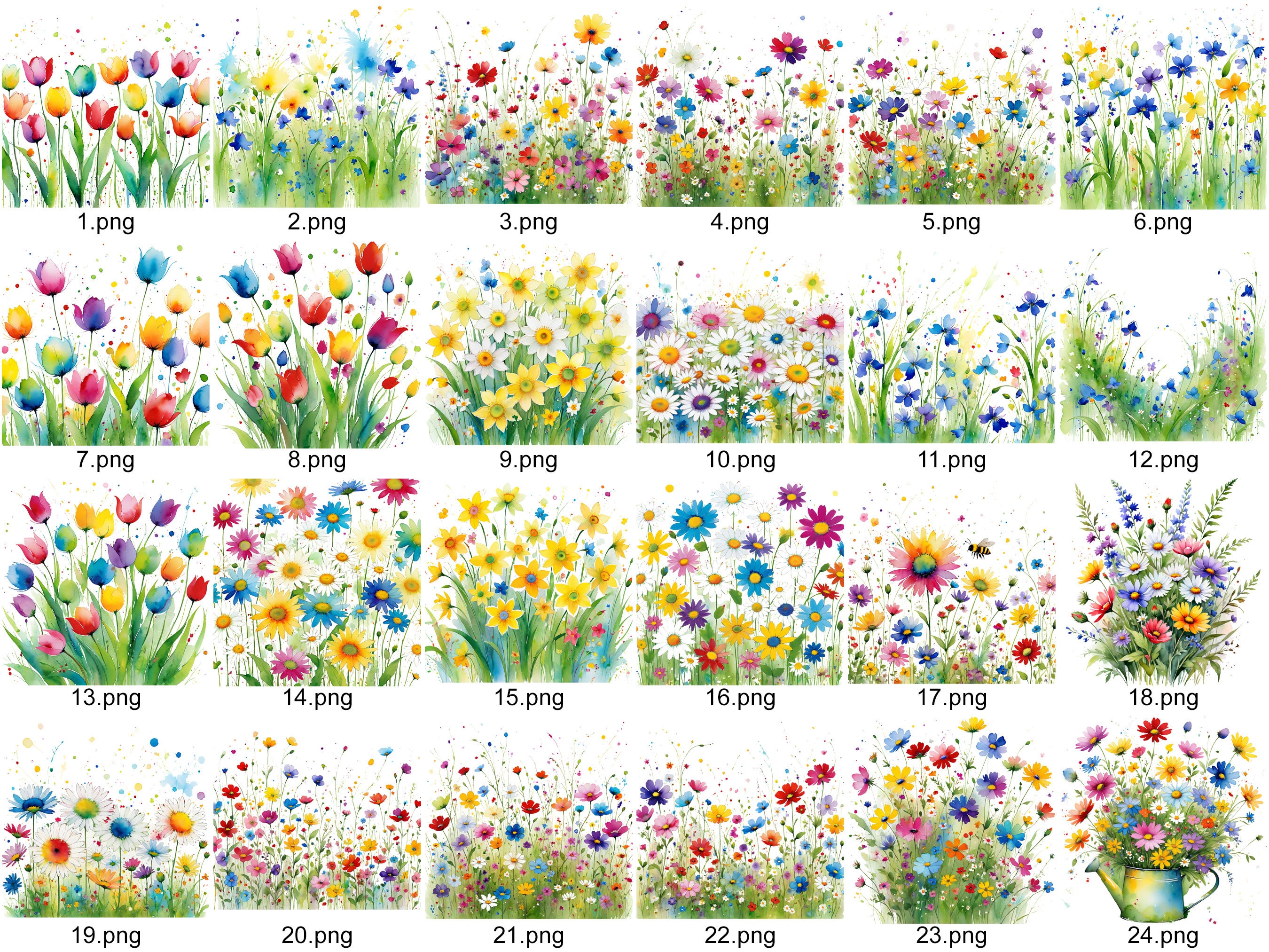 Watercolor Wildflower Clipart Bundle, Instant Digital Download, 24 High ...