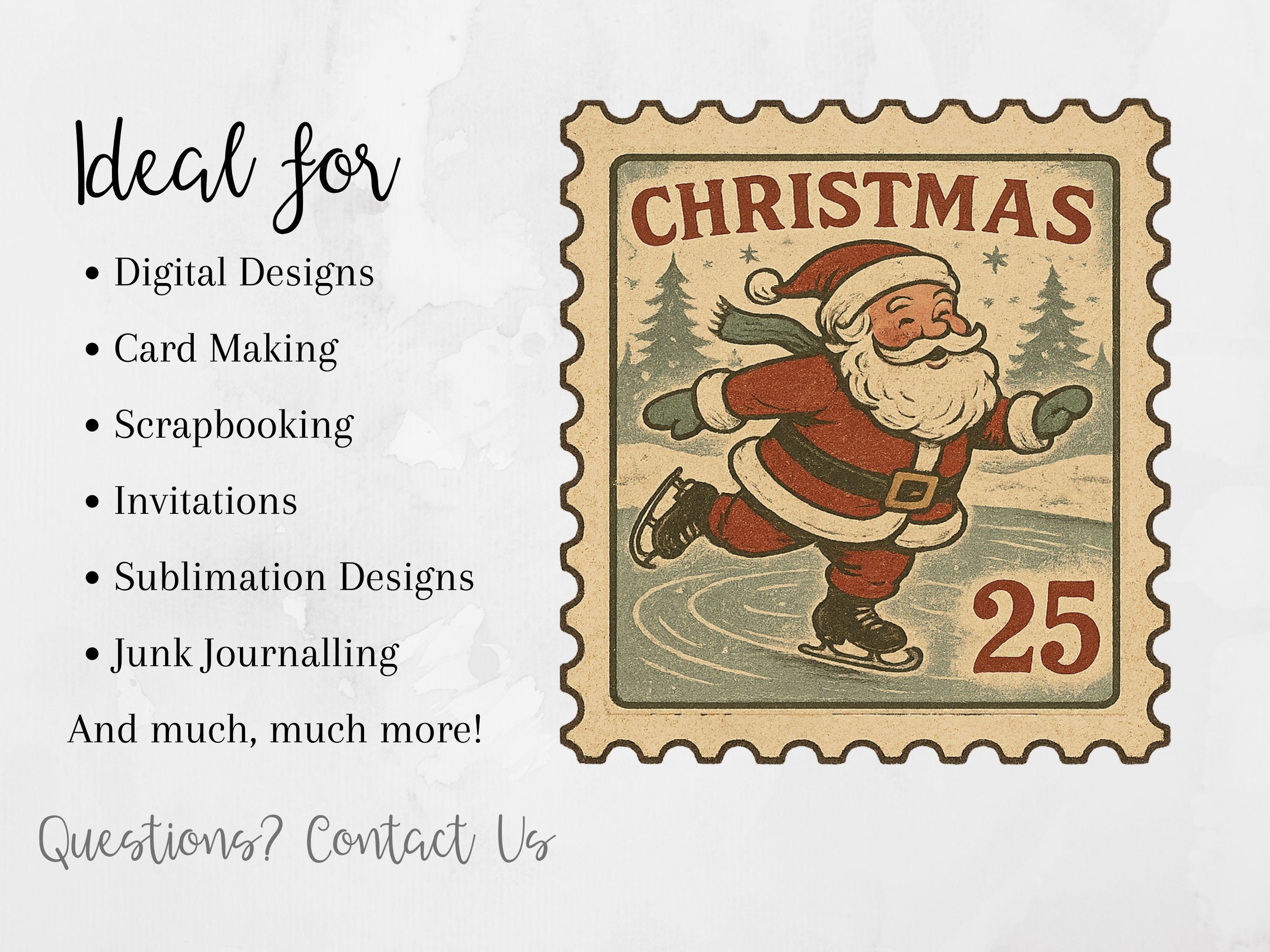 Vintage Christmas Stamp Clipart Bundle | Retro Holiday Digital Stamps ...