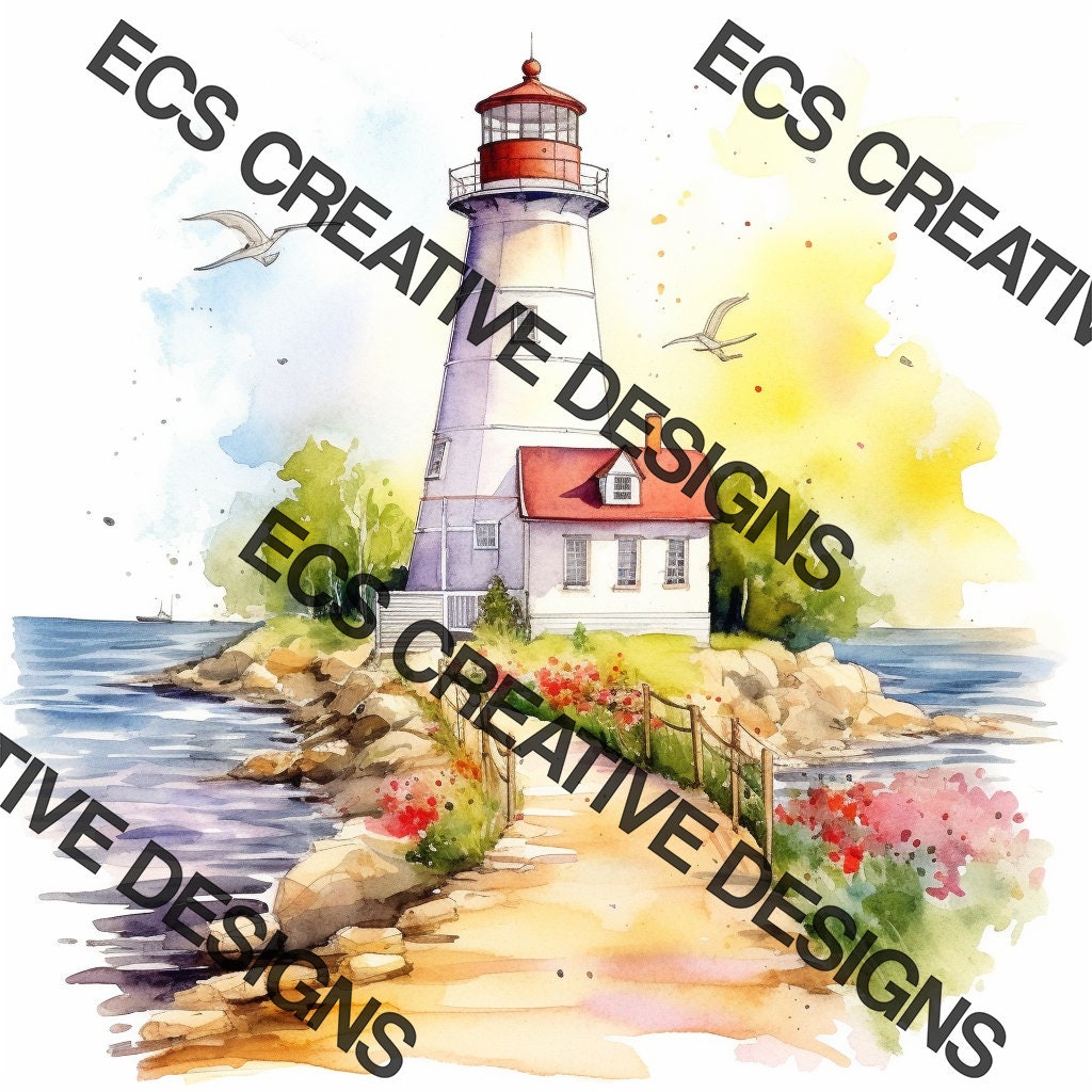 Watercolor Lighthouse Clipart PNG Bundle, for Commercial Use, 300DPI ...