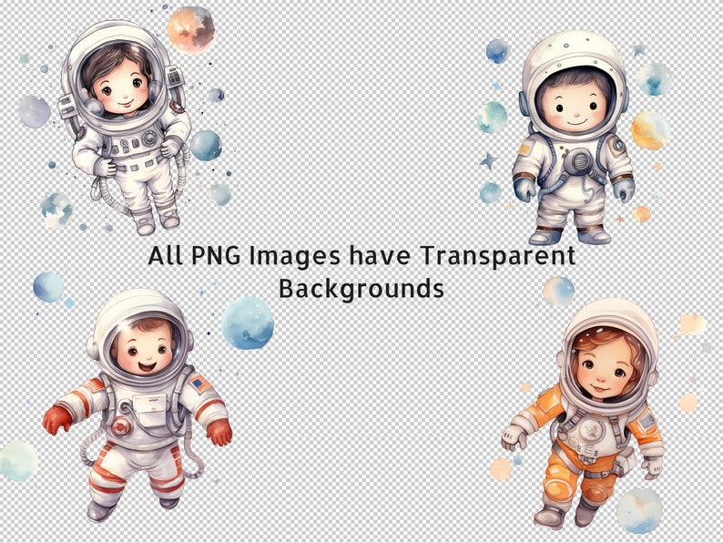 Cute Astronauts Watercolor Clipart Bundle, Instant Digital Download ...