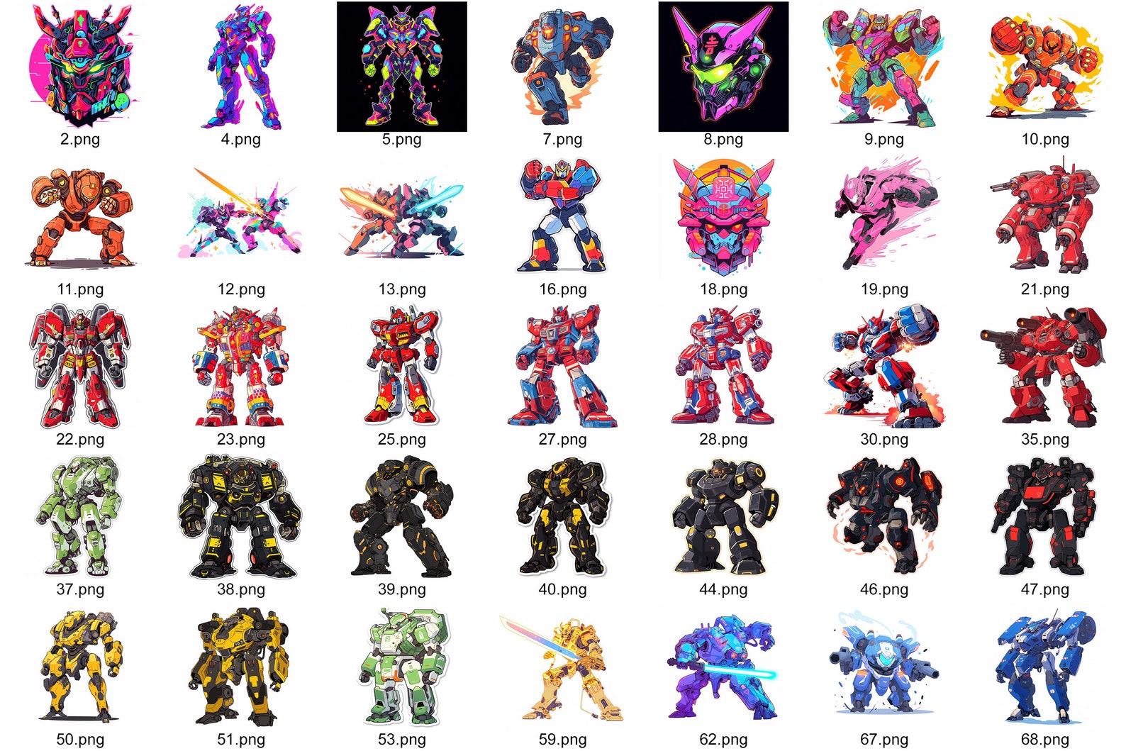 Anime Mecha Robot 35 SVG & PNG Clipart Bundle, Instant Digital Download ...