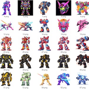 Anime Mecha Robot 35 SVG & PNG Clipart Bundle, Instant Digital Download ...