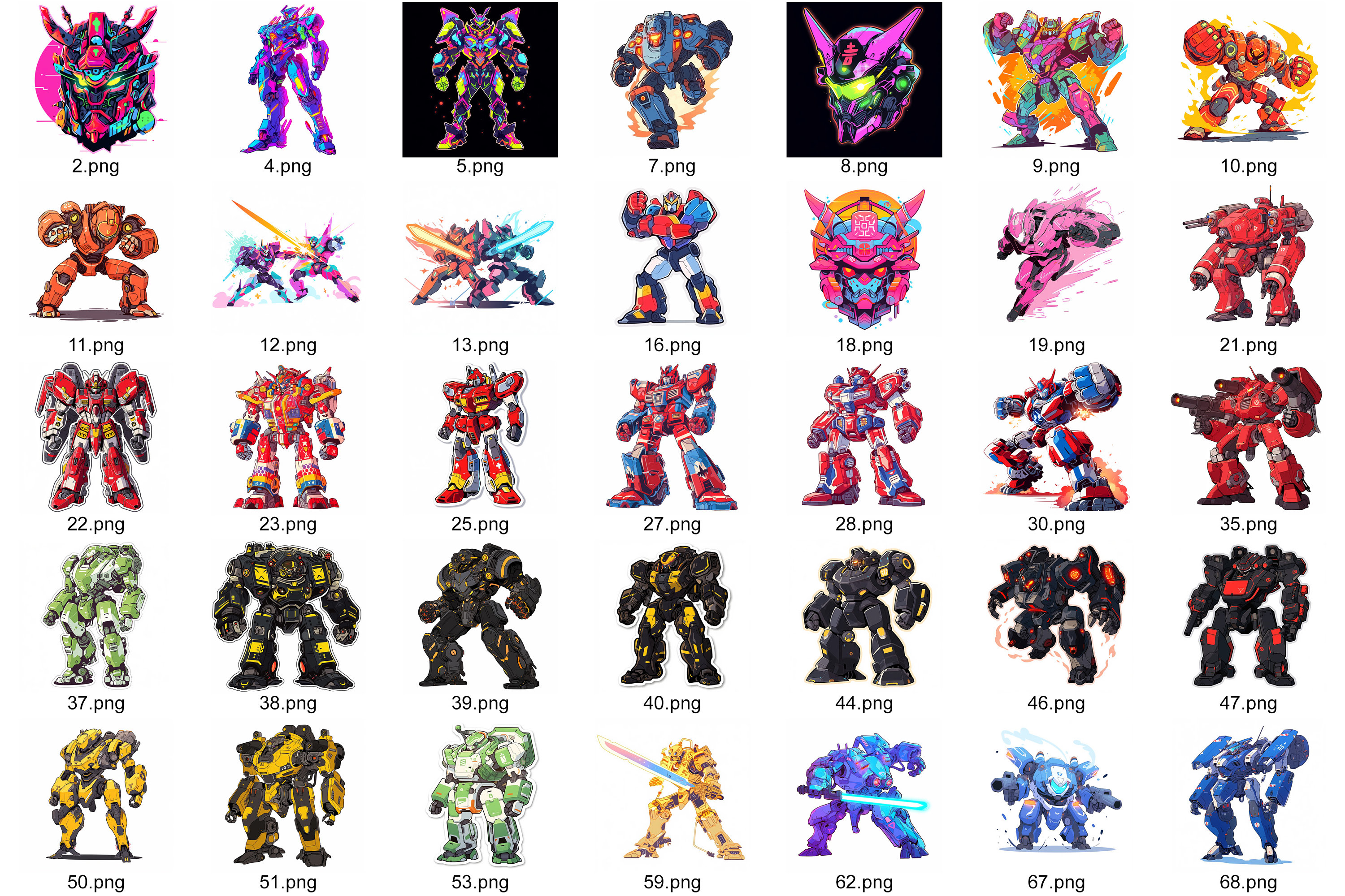 Anime Mecha Robot 35 SVG & PNG Clipart Bundle, Instant Digital Download ...