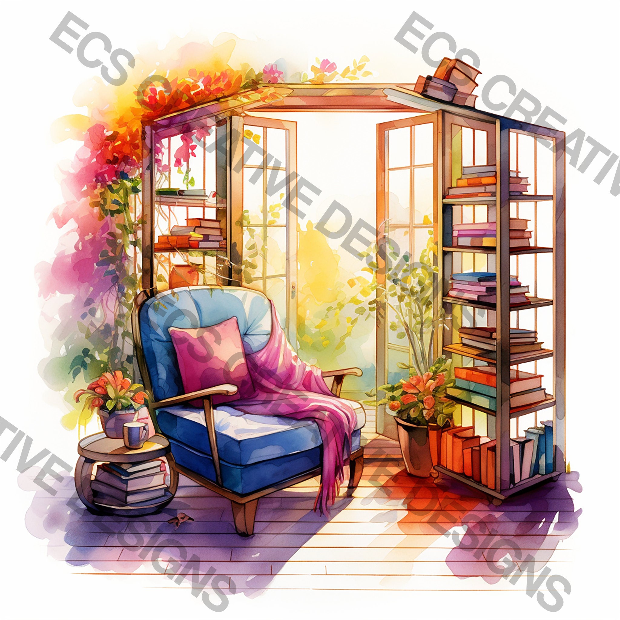 Watercolor Cosy Reading Nook Clipart Bundle, Instant Digital Download ...