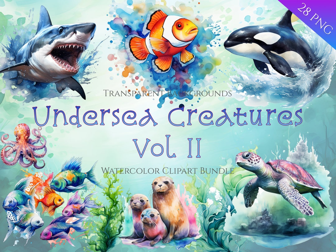 Watercolor Sealife Clipart Bundle, Instant Digital Download, 28 High ...