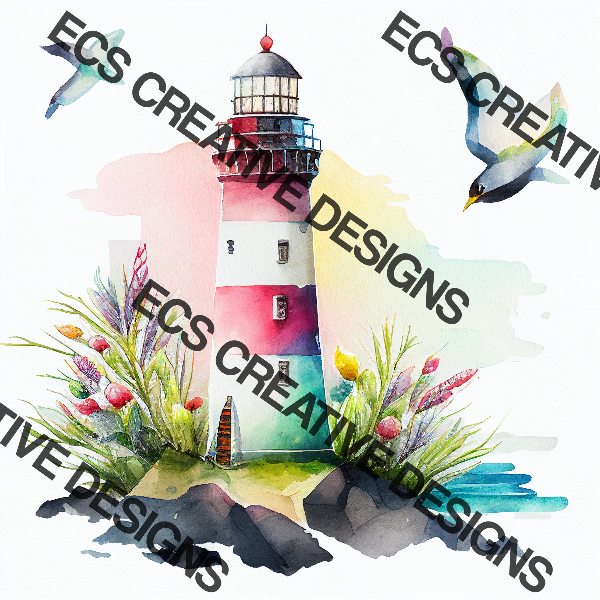 Watercolor Lighthouse Clipart PNG Bundle, for Commercial Use, 300DPI ...
