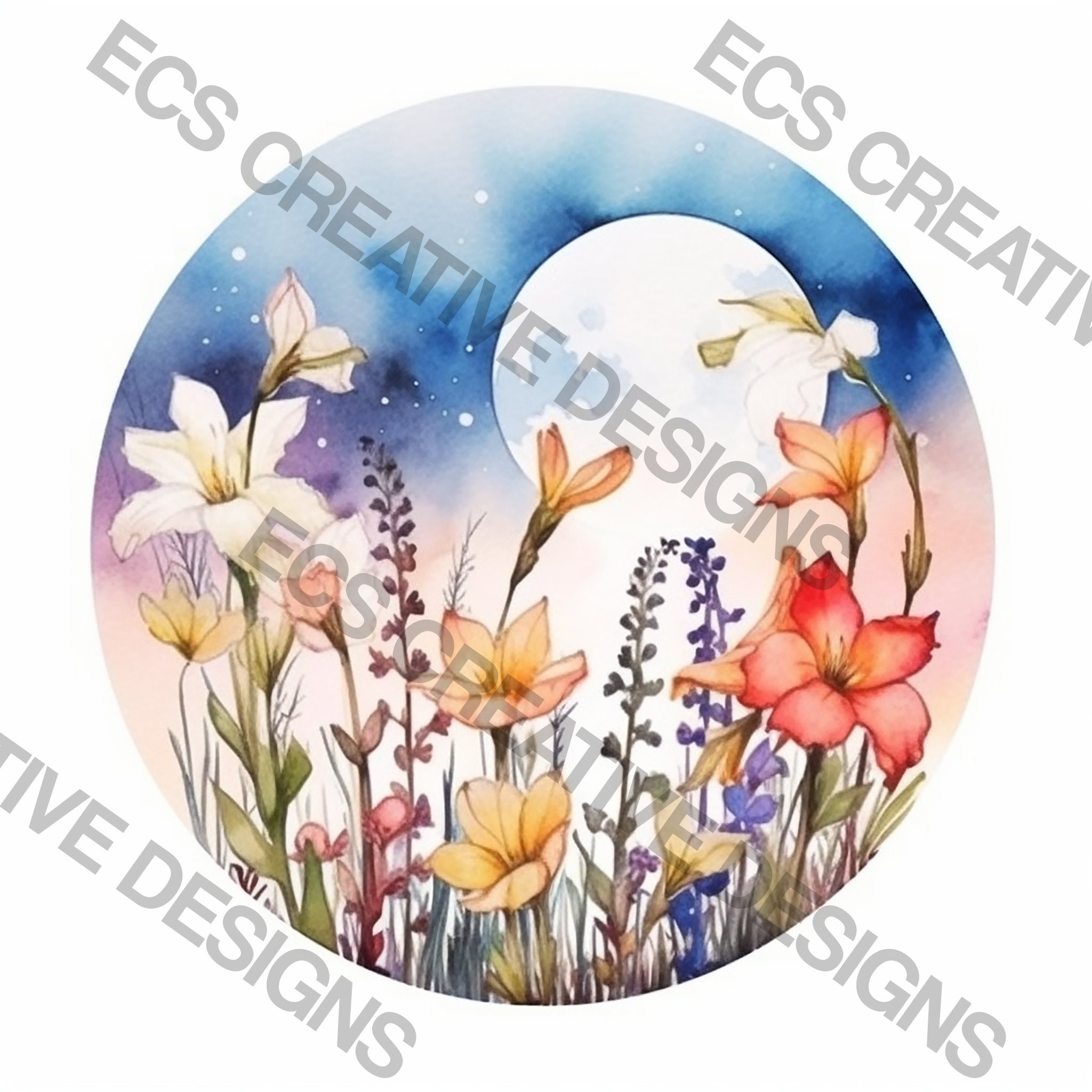 Floral Moon Watercolor Clipart Bundle, Commercial Use, Galaxy ...