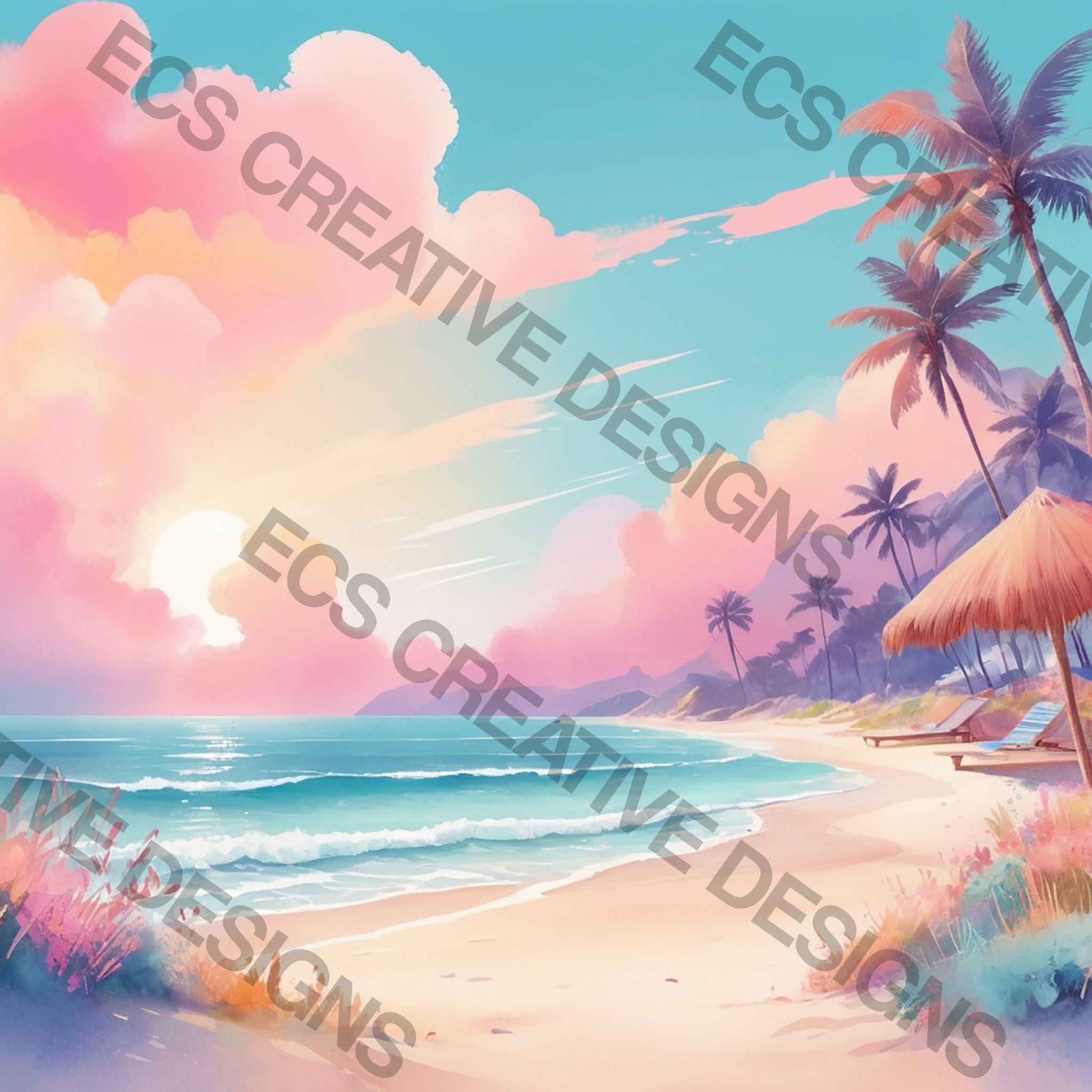 26 Pastel Beach Watercolor Clipart Bundle, Summer Backgrounds, 300dpi ...