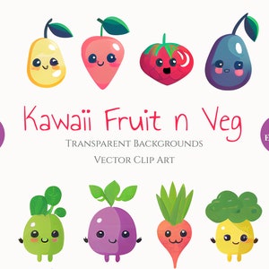 Cute Kawaii Fruit and Vegtable Clipart Set, Digital Download, Printable ...