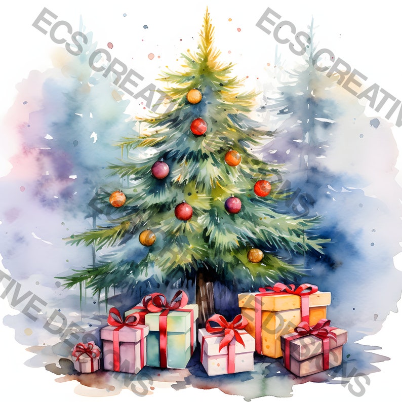Watercolor Christmas Tree Clipart Bundle, Instant Digital Download, 12 ...