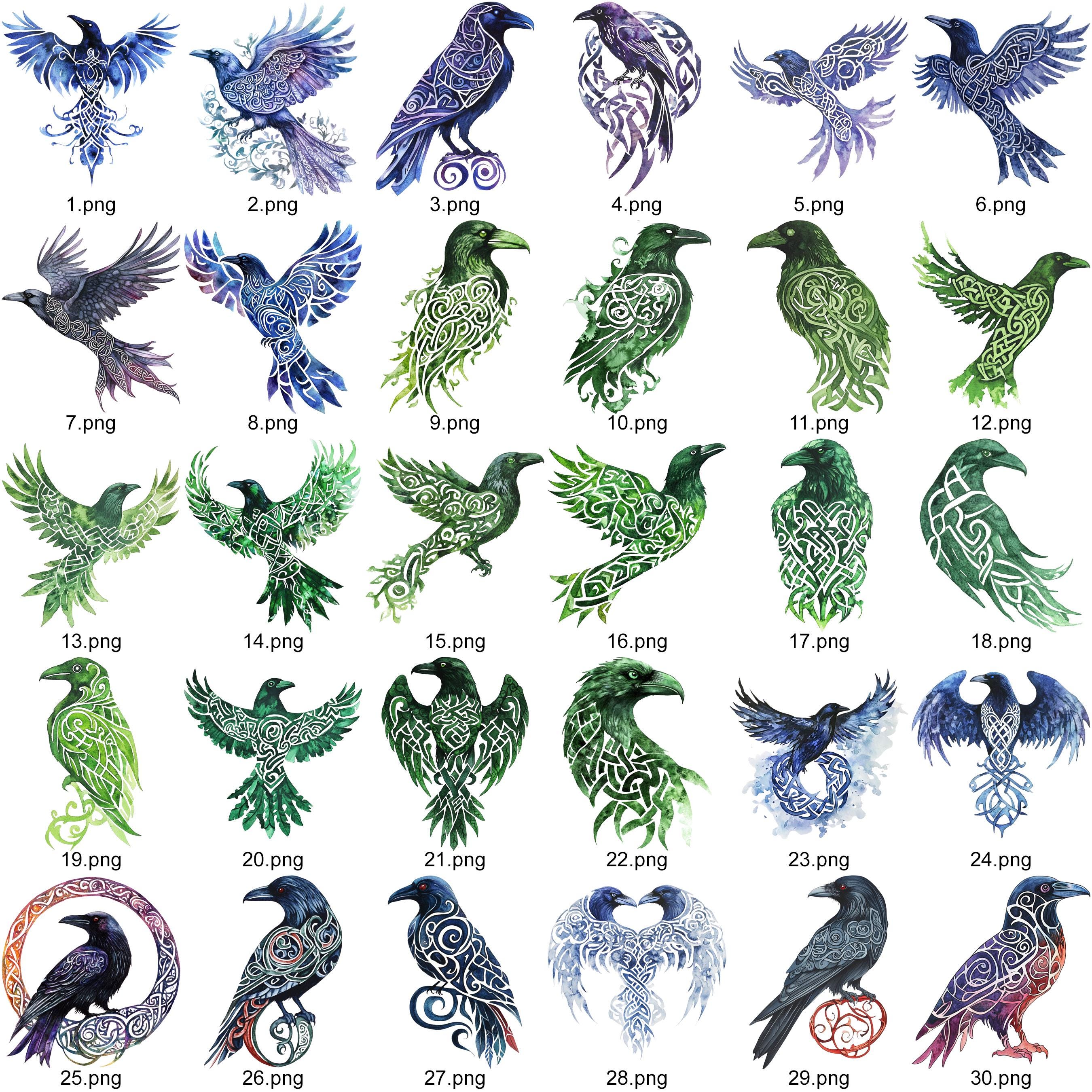 30 Celtic Raven Watercolor PNG Clipart Bundle, Celtic Inspired Raven ...