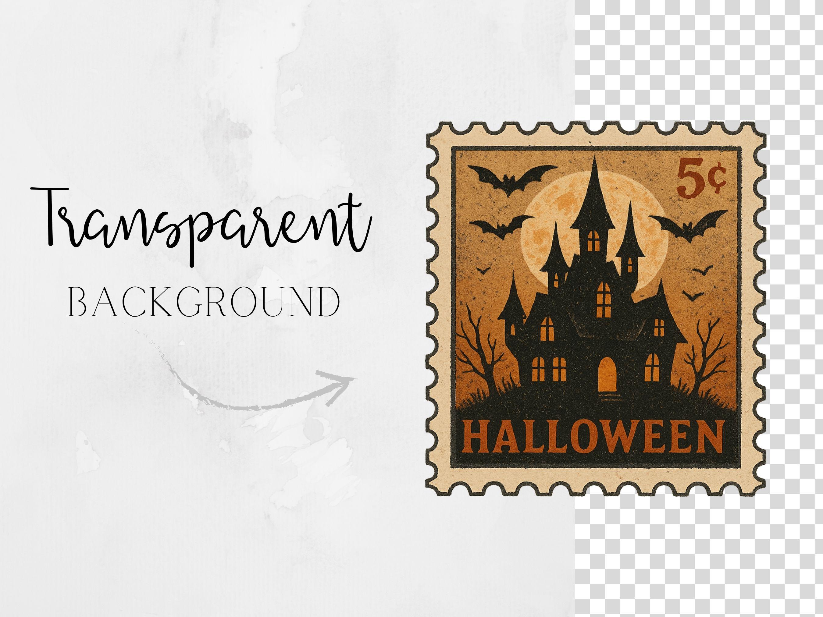 Vintage Halloween Stamp Clipart – Spooky Retro Postage PNG Bundle for ...