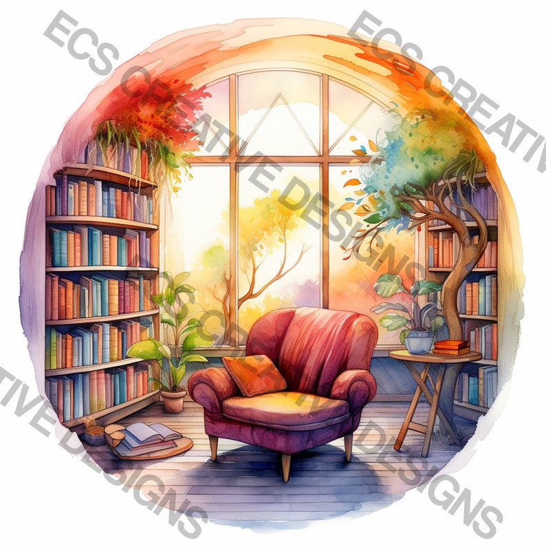 Watercolor Cosy Reading Nook Clipart Bundle, Instant Digital Download ...