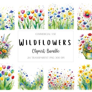 Watercolor Wildflower Clipart Bundle, Instant Digital Download, 24 High ...