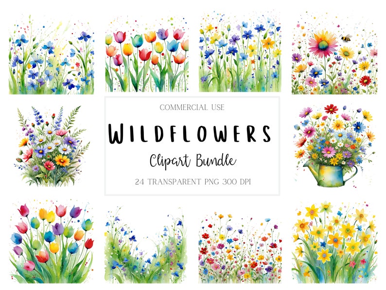 Watercolor Wildflower Clipart Bundle, Instant Digital Download, 24 High ...