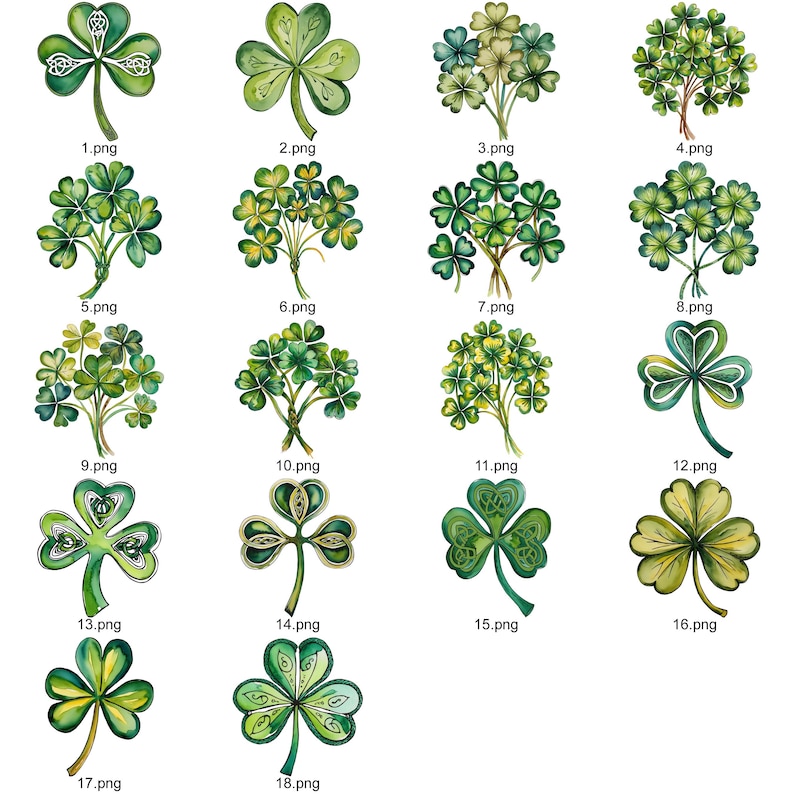 18 Celtic Shamrock Watercolor PNG Clipart Bundle, Celtic Inspired ...