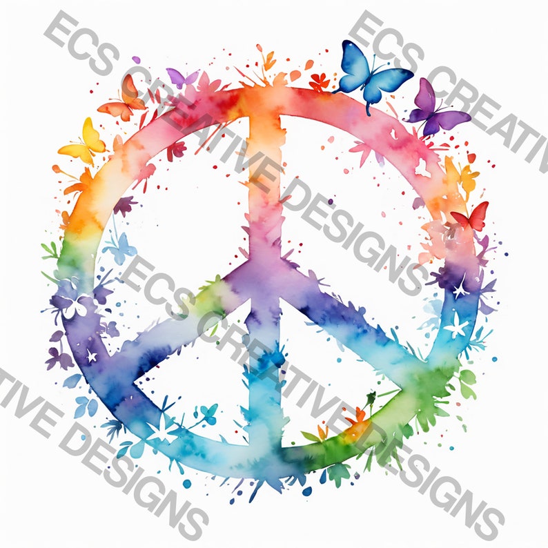 Watercolor Peace Sign 37 PNG Clipart Bundle, Instant Digital Download ...