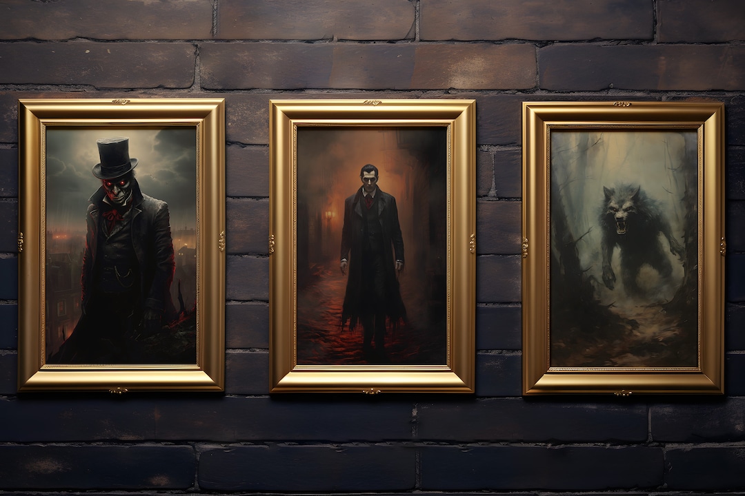 Gothic Horror Wall Art Set, Including a Scary Vampire, Werewolf and Mr ...