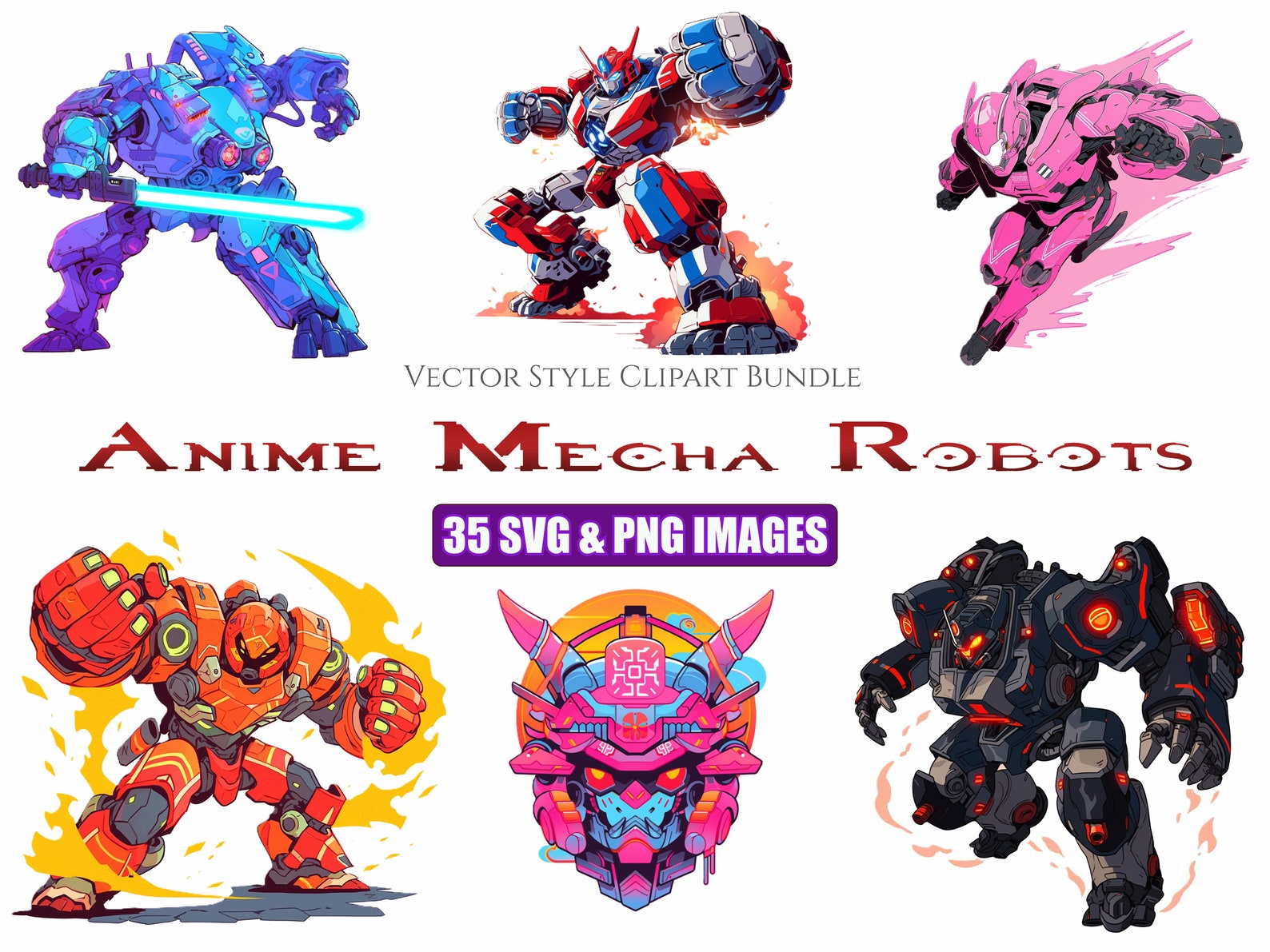 Anime Mecha Robot 35 SVG & PNG Clipart Bundle, Instant Digital Download ...