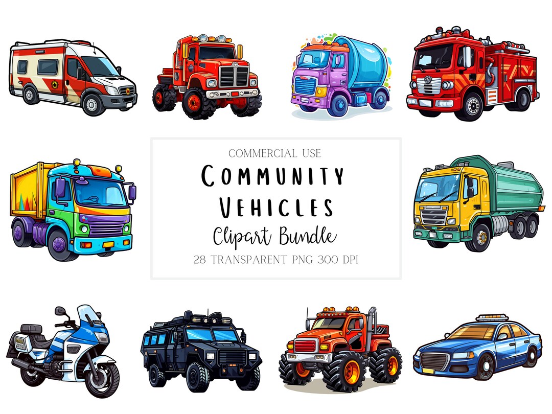 Community Vehicles Clipart Bundle, 28 High Quality Rescue Vehicle PNG ...