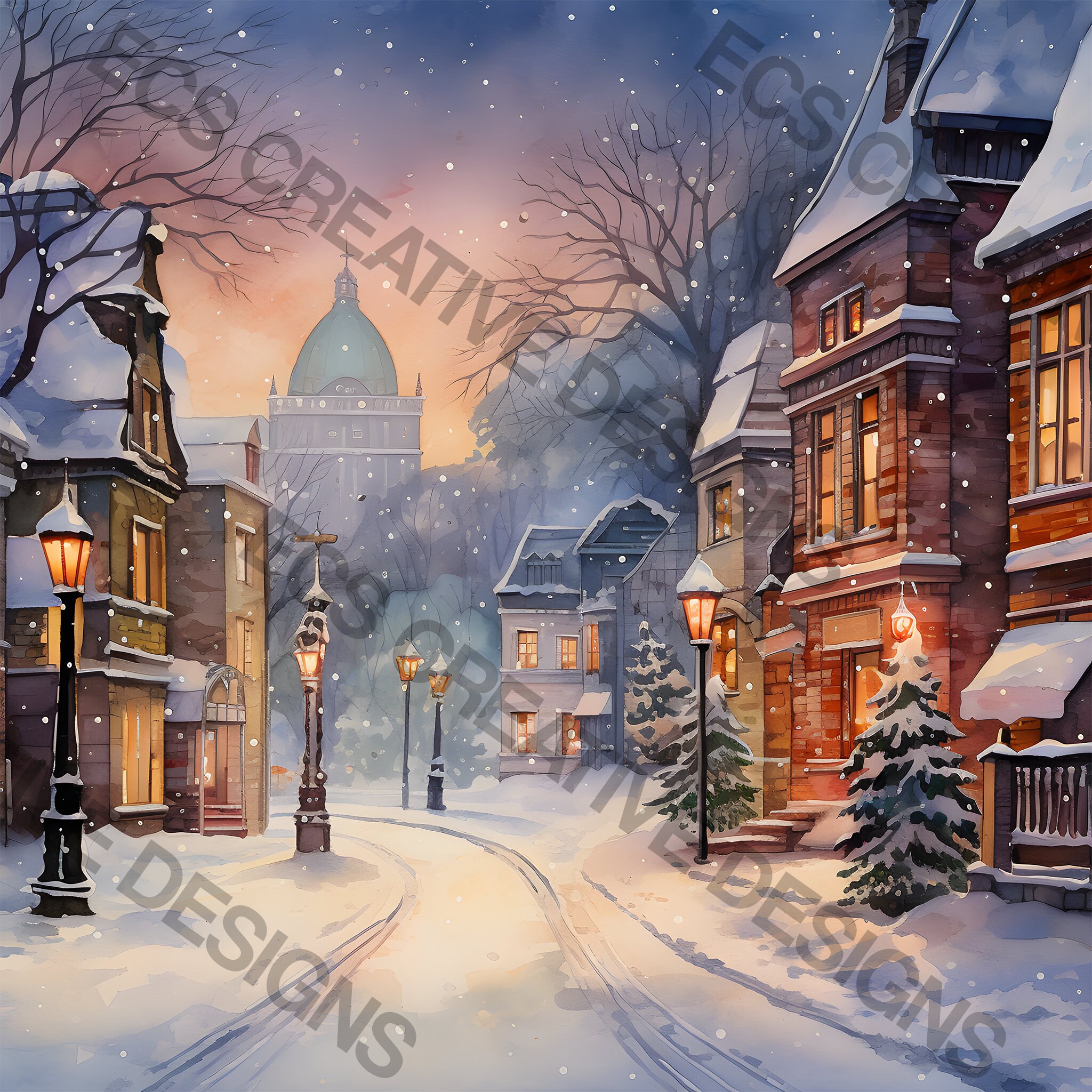 Watercolor Christmas Scenes Clipart Bundle, Instant Digital Download ...