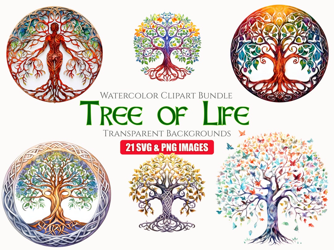 Watercolor Tree of Life Clipart Bundle, Instant Digital Download, 21 ...