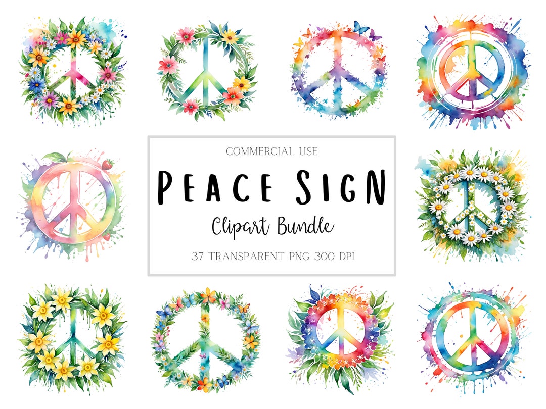 Watercolor Peace Sign 37 PNG Clipart Bundle, Instant Digital Download ...