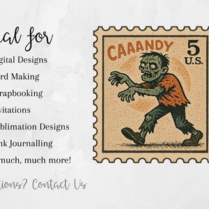 Vintage Halloween Stamp Clipart – Spooky Retro Postage PNG Bundle for ...