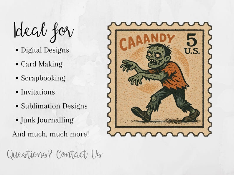 Vintage Halloween Stamp Clipart – Spooky Retro Postage PNG Bundle for ...