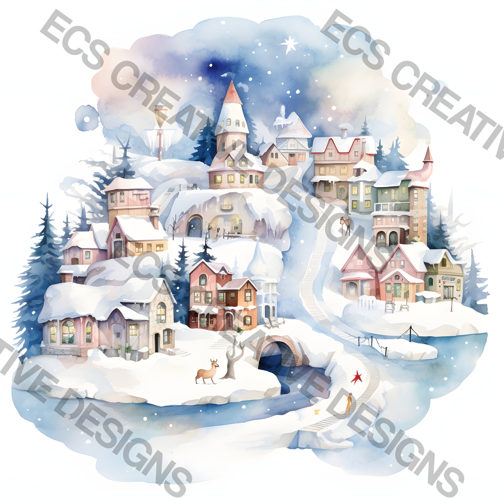 Watercolor Winter Wonderland Clipart Bundle of 35 PNG Files for Digital ...