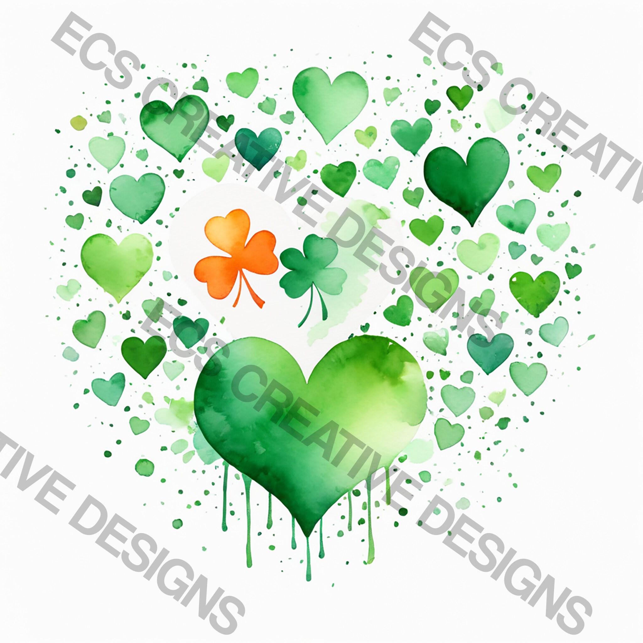 Irish Heart Watercolor Clipart Bundle, Instant Digital Download, 33 ...