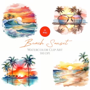 Beach Sunset, Watercolor Clipart Bundle, Commercial Use, Scrapbook ...