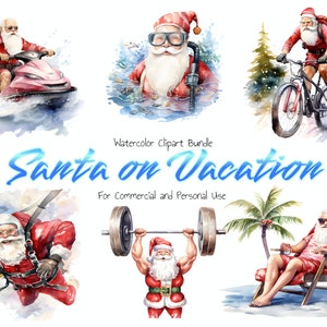 Santa Claus Vacation Clipart PNG Bundle, Digital Download for ...
