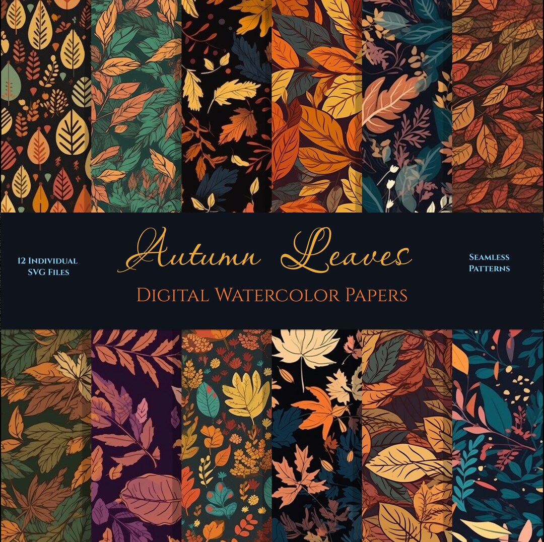 Autumn Leaves Digital Paper Bundle, Seamless Pattern, Fall, SVG, Leaf ...